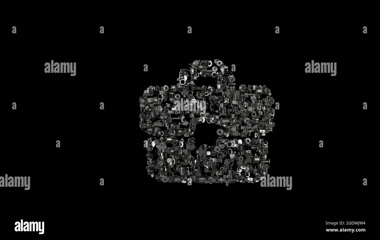 3d rendering various mechanical glossy metal parts in shape of symbol ...