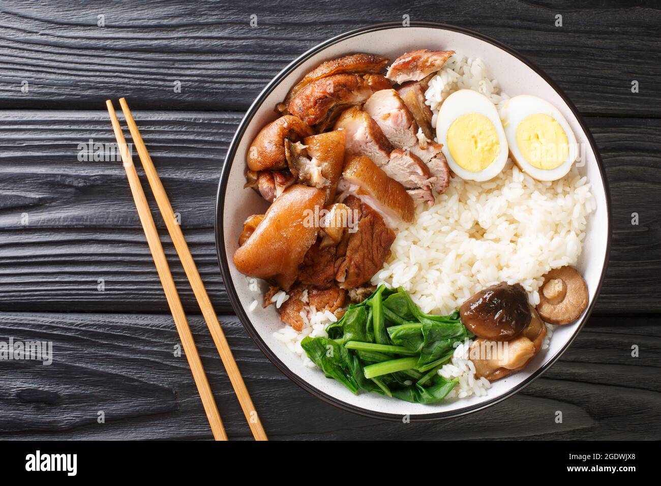 Authentic Thai Recipe for Braised Pork Leg kao kha moo closeup in the ...