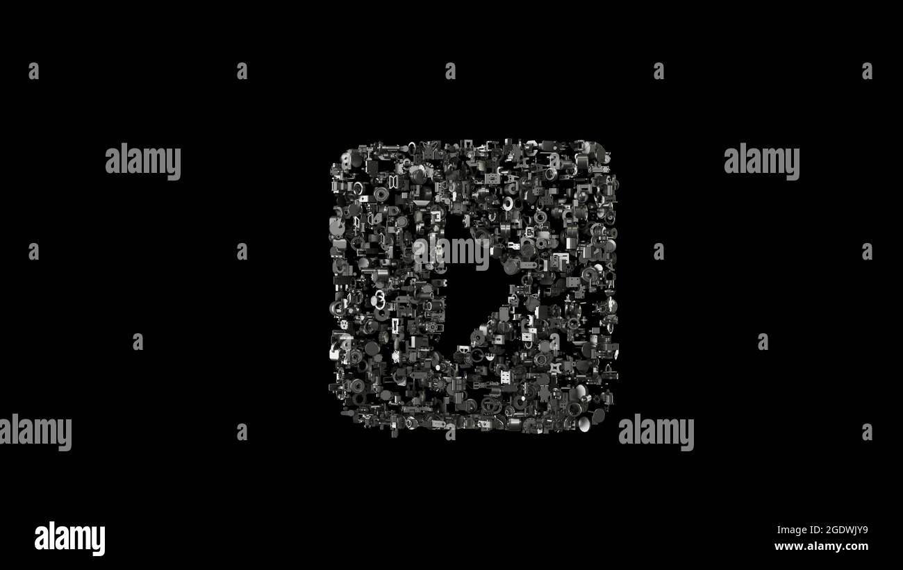 3d rendering various mechanical glossy metal parts in shape of symbol ...