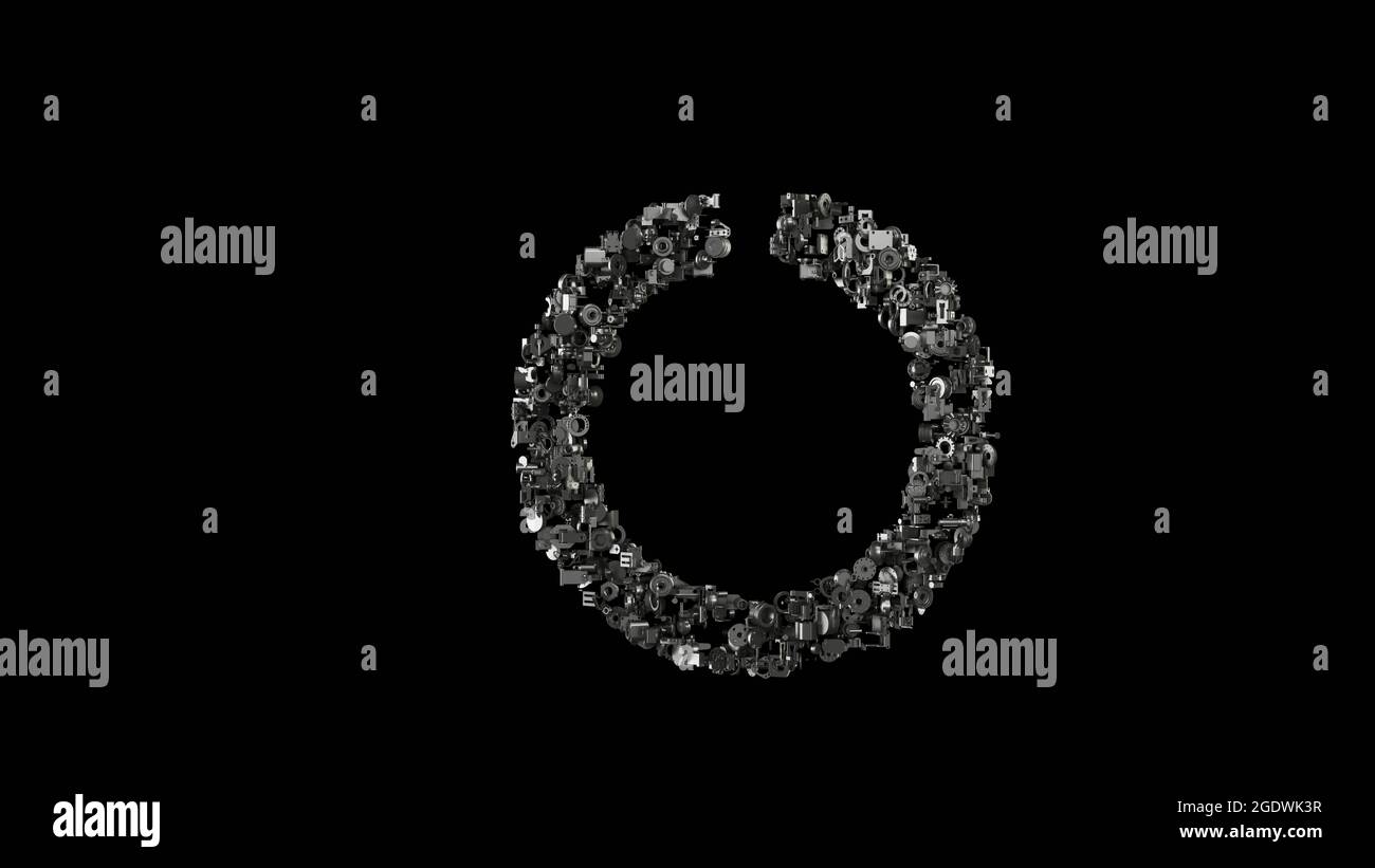 3d rendering various mechanical glossy metal parts in shape of symbol ...