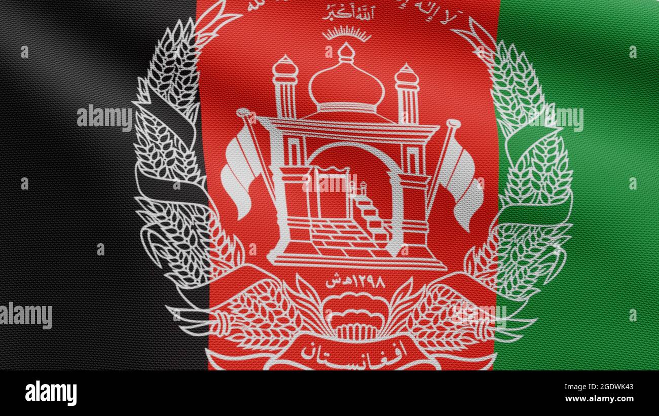 3D, Afghan flag waving in the wind. Close up of Afghanistan banner ...