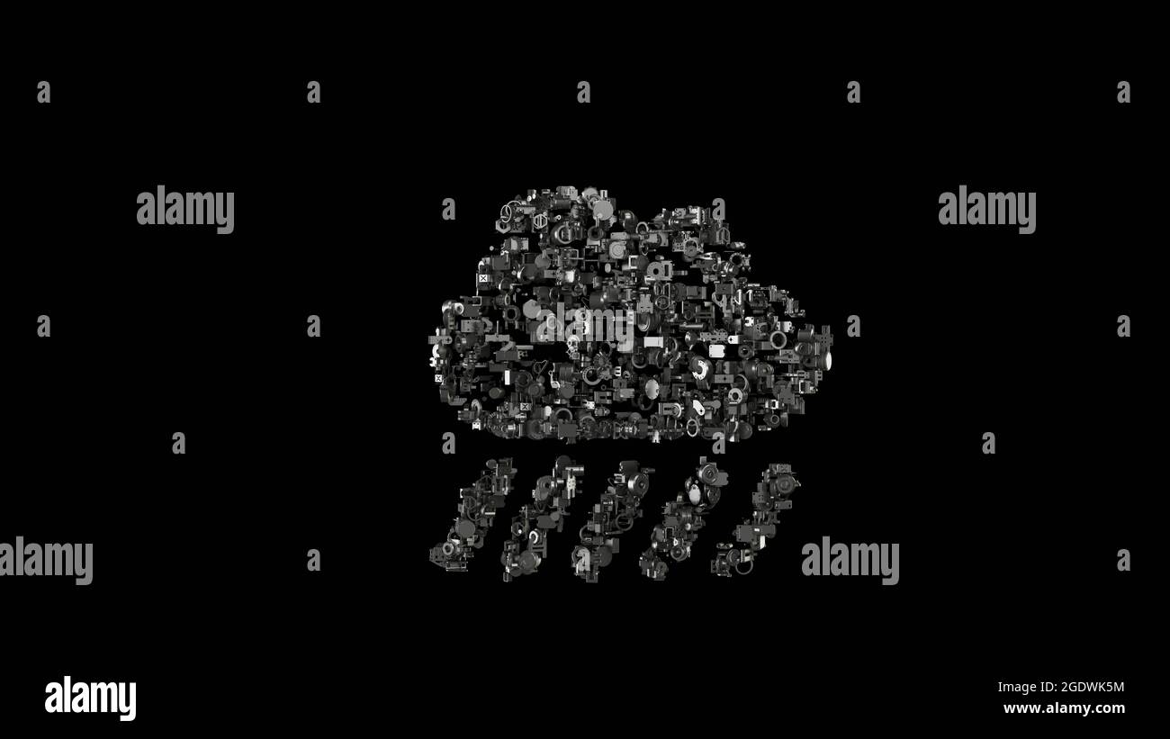 3d rendering various mechanical glossy metal parts in shape of symbol ...