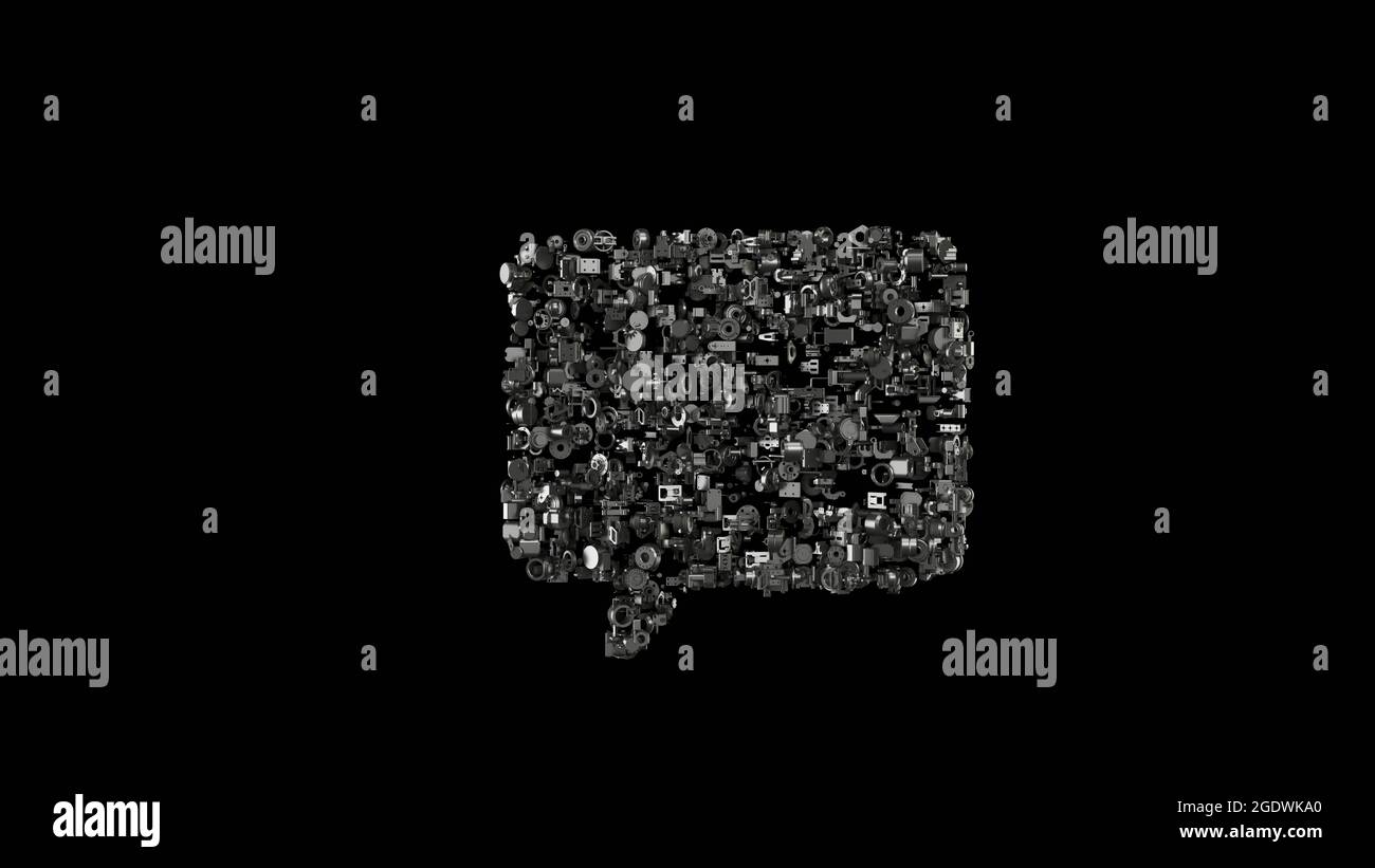 3d rendering various mechanical glossy metal parts in shape of symbol ...