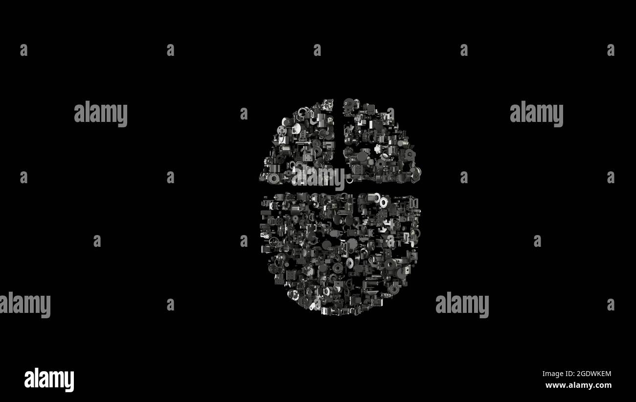 3d rendering various mechanical glossy metal parts in shape of symbol ...