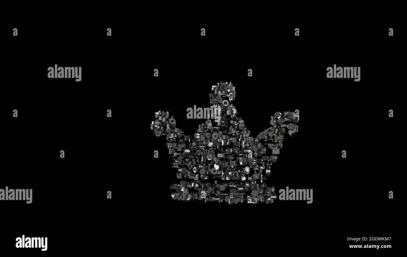 3d rendering various mechanical glossy metal parts in shape of symbol ...