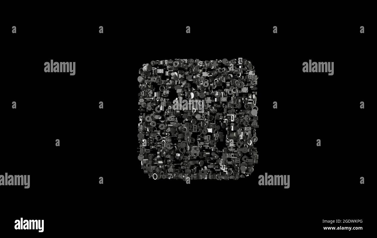 3d rendering various mechanical glossy metal parts in shape of symbol ...