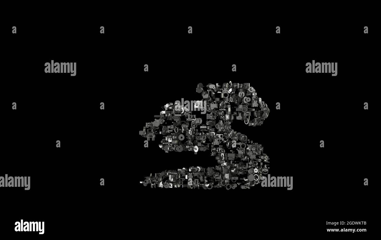 3d rendering various mechanical glossy metal parts in shape of symbol ...