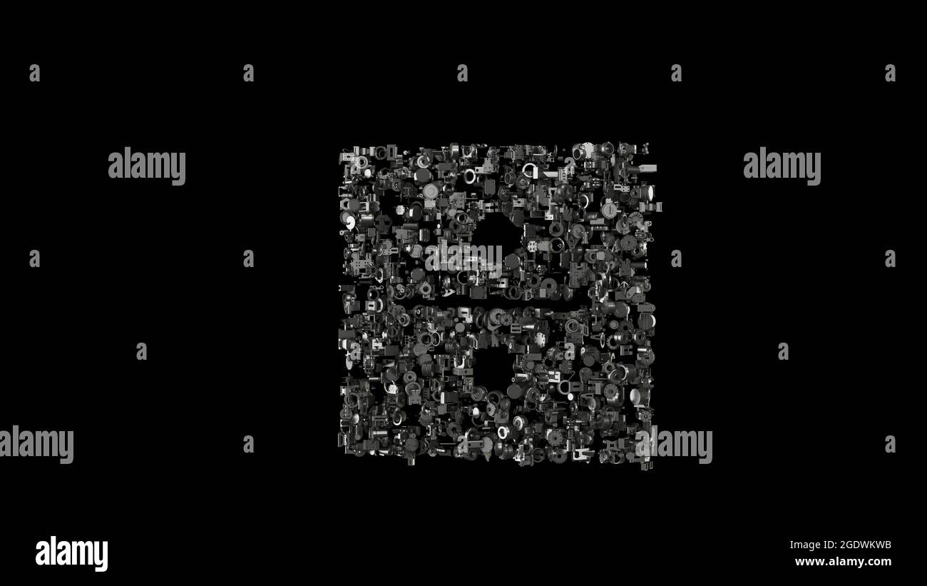 3d rendering various mechanical glossy metal parts in shape of symbol ...