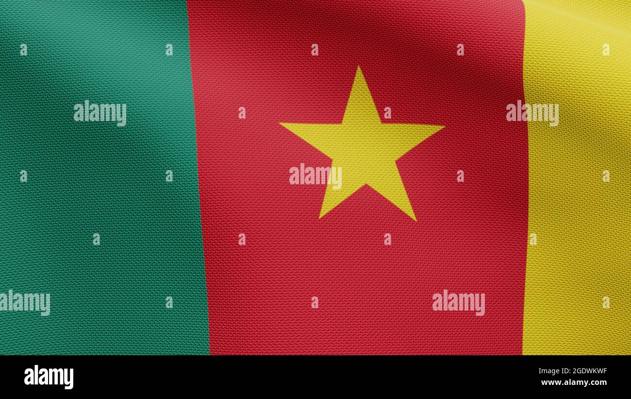 3D, Cameroonian flag waving in the wind. Close up of Cameroon banner ...