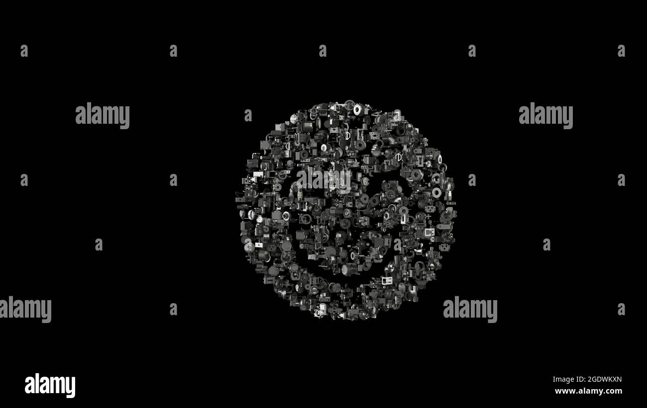 3d rendering various mechanical glossy metal parts in shape of symbol ...
