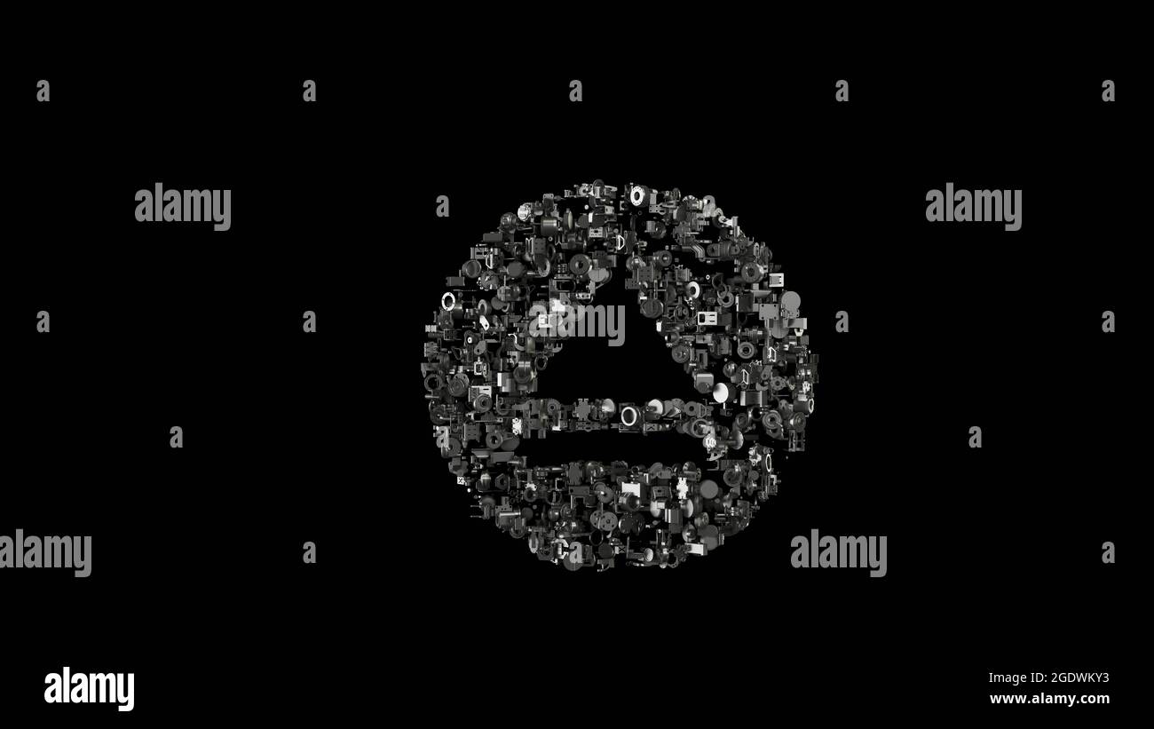 3d rendering various mechanical glossy metal parts in shape of symbol ...