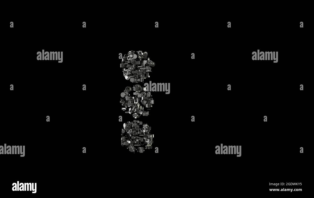 3d rendering various mechanical glossy metal parts in shape of symbol ...