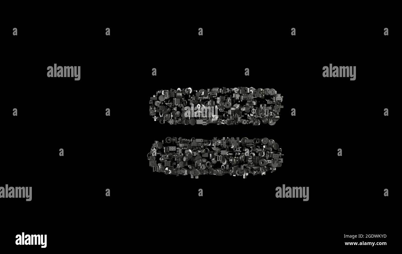 3d rendering various mechanical glossy metal parts in shape of symbol ...