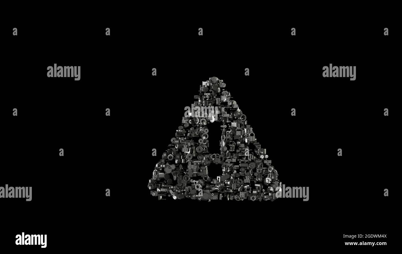 3d rendering various mechanical glossy metal parts in shape of symbol ...