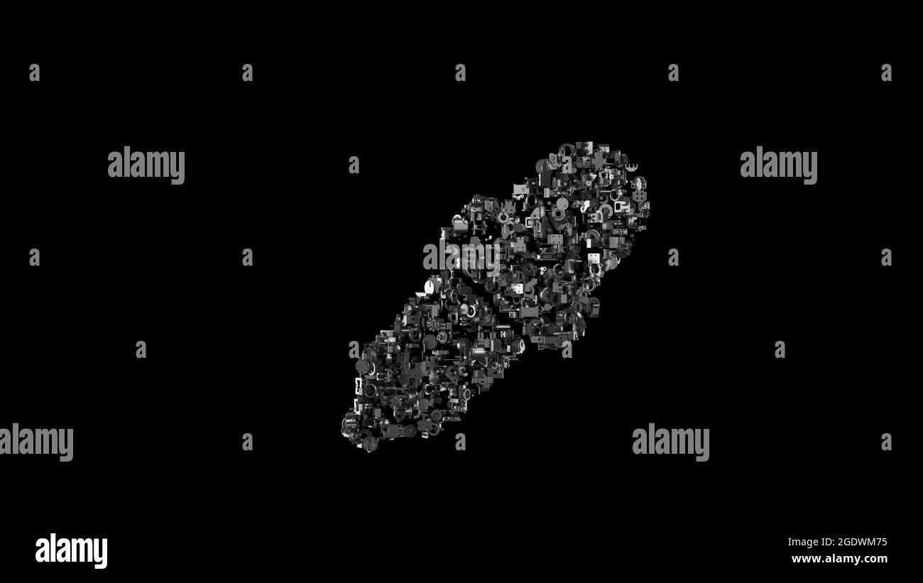 3d rendering various mechanical glossy metal parts in shape of symbol ...