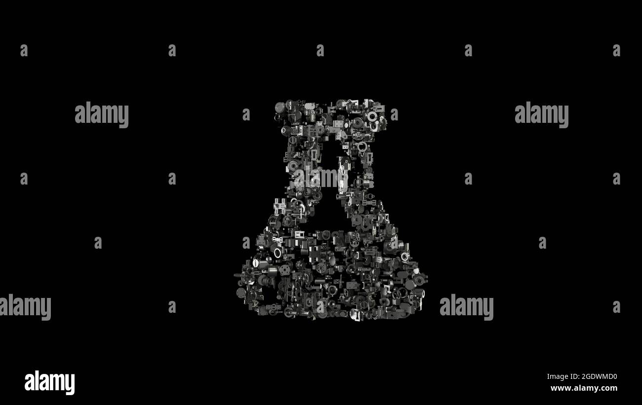 3d rendering various mechanical glossy metal parts in shape of symbol ...