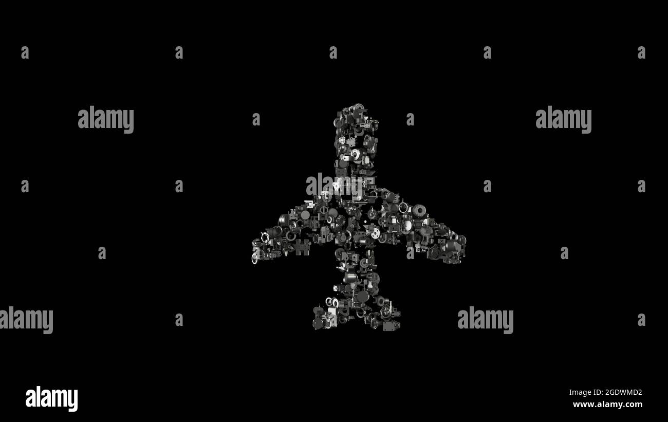 3d rendering various mechanical glossy metal parts in shape of symbol ...
