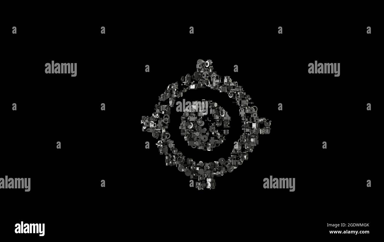 3d rendering various mechanical glossy metal parts in shape of symbol ...