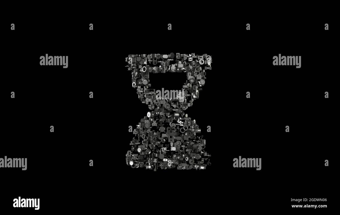 3d rendering various mechanical glossy metal parts in shape of symbol ...