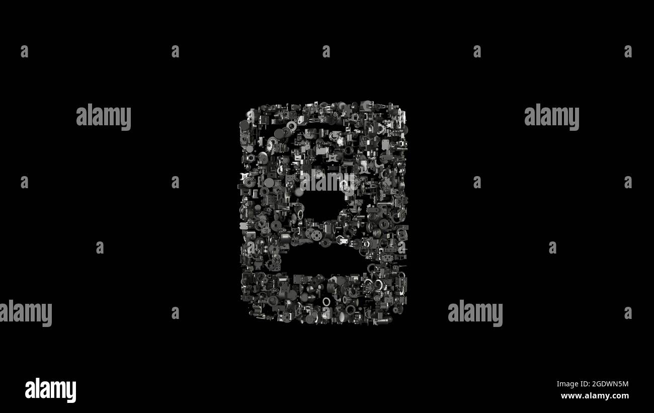 3d rendering various mechanical glossy metal parts in shape of symbol ...