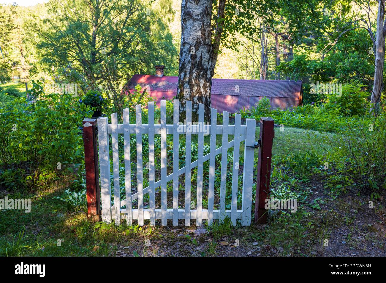 Beautiful view of wooden gate without fence. Sweden Stock Photo - Alamy