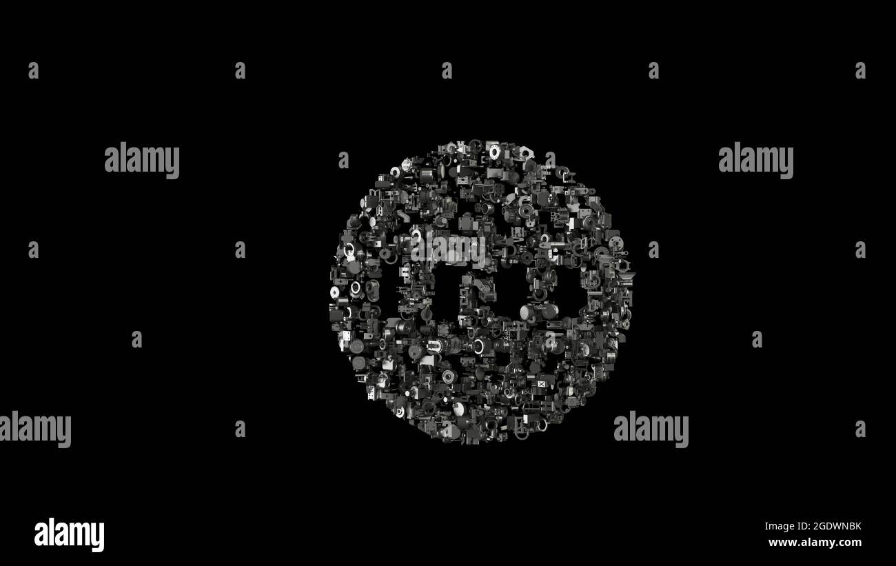 3d rendering various mechanical glossy metal parts in shape of symbol ...