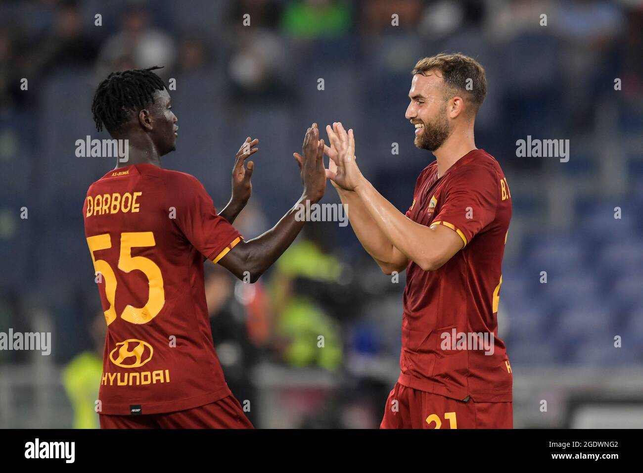 Roma, Italy. 14th Aug, 2021. Borja Mayoral of AS Roma celebrates with ...