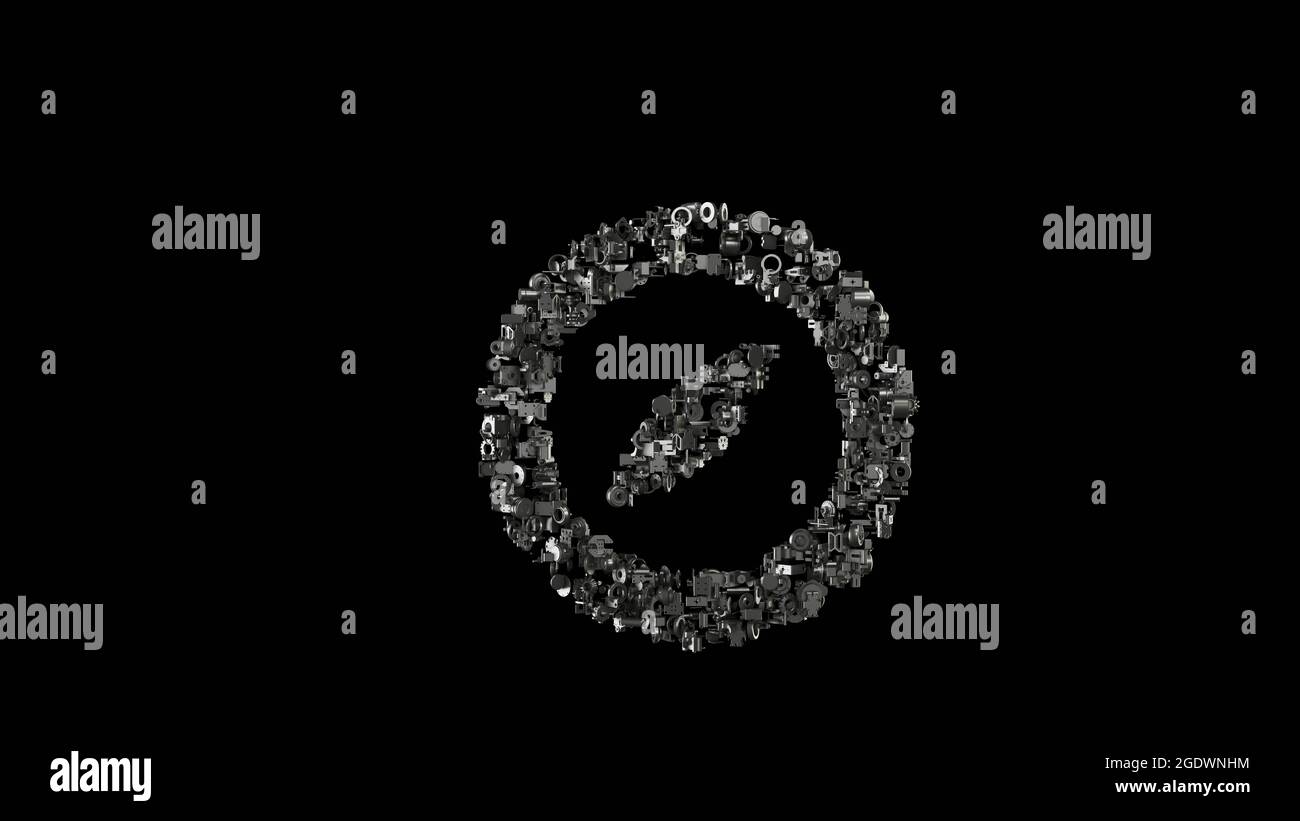 3d rendering various mechanical glossy metal parts in shape of symbol ...