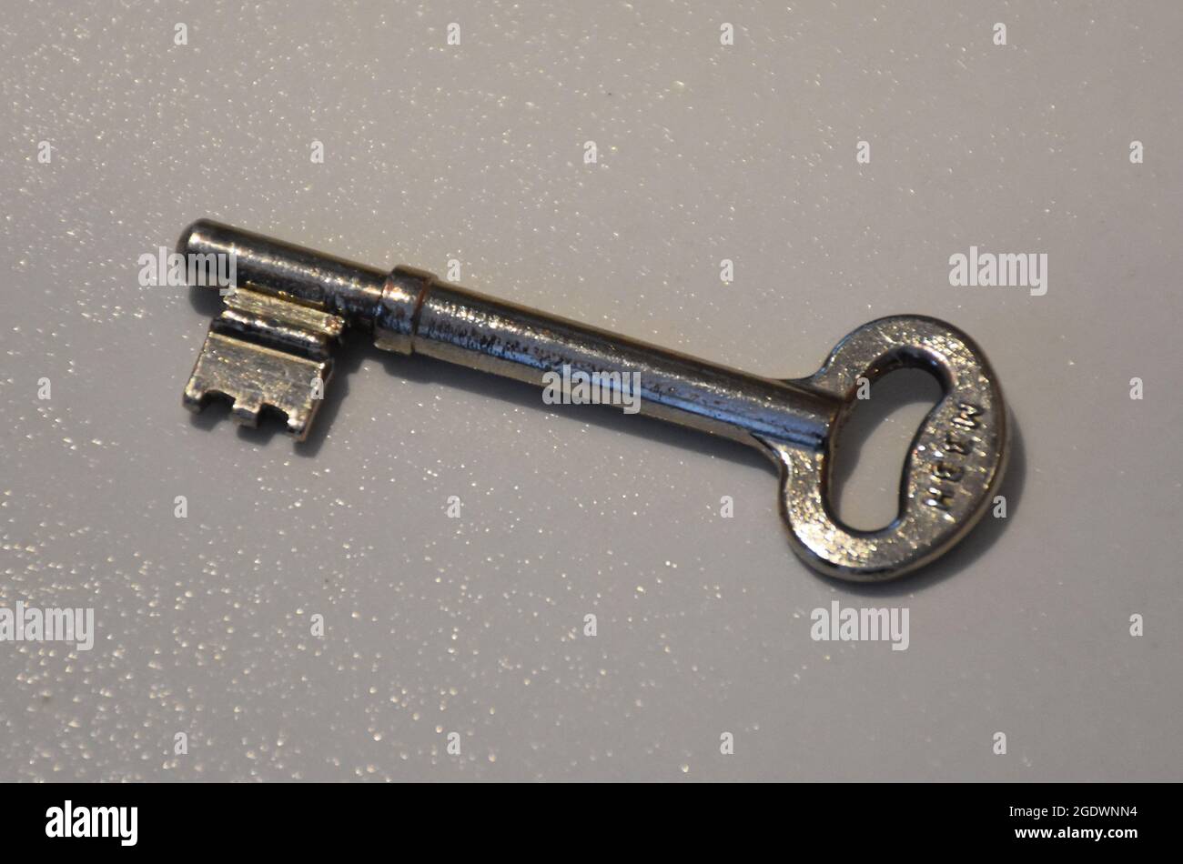 Steel teeth on a historic skeleton key in Northern England Stock Photo ...