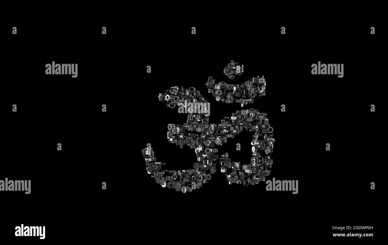 3d rendering various mechanical glossy metal parts in shape of symbol ...