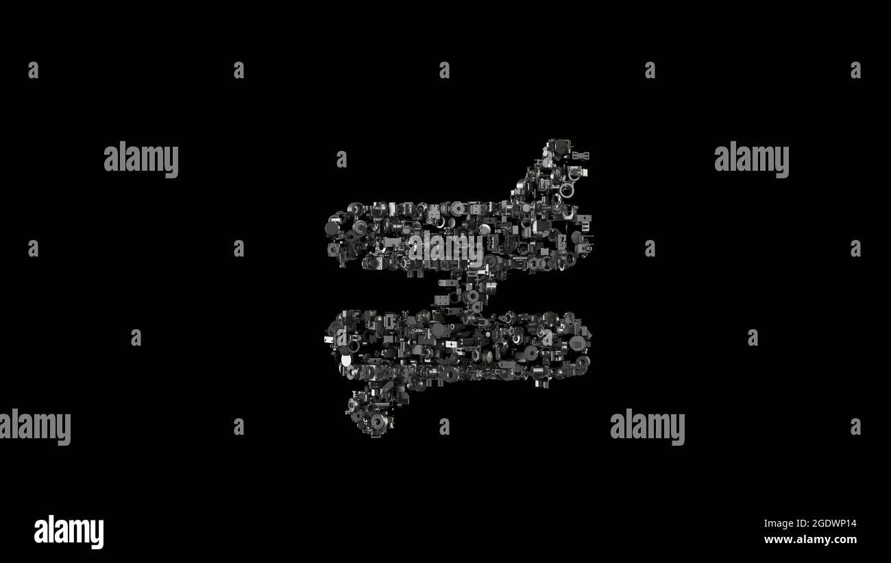 3d rendering various mechanical glossy metal parts in shape of symbol ...
