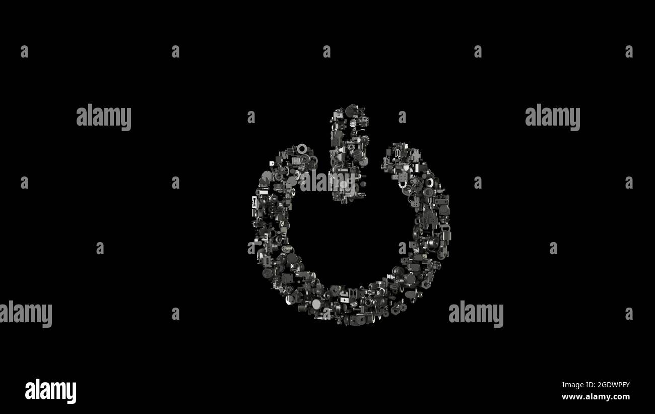 3d rendering various mechanical glossy metal parts in shape of symbol ...