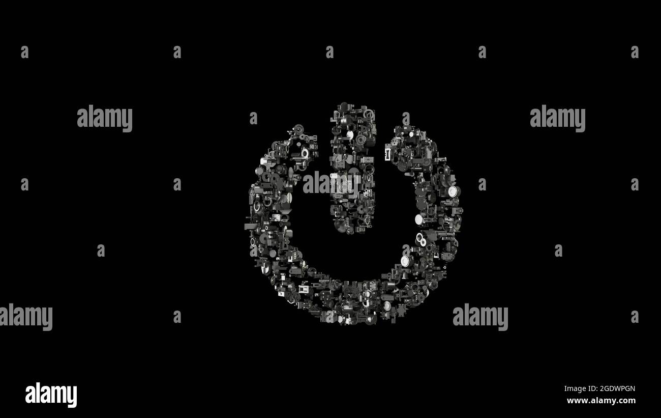 3d rendering various mechanical glossy metal parts in shape of symbol ...