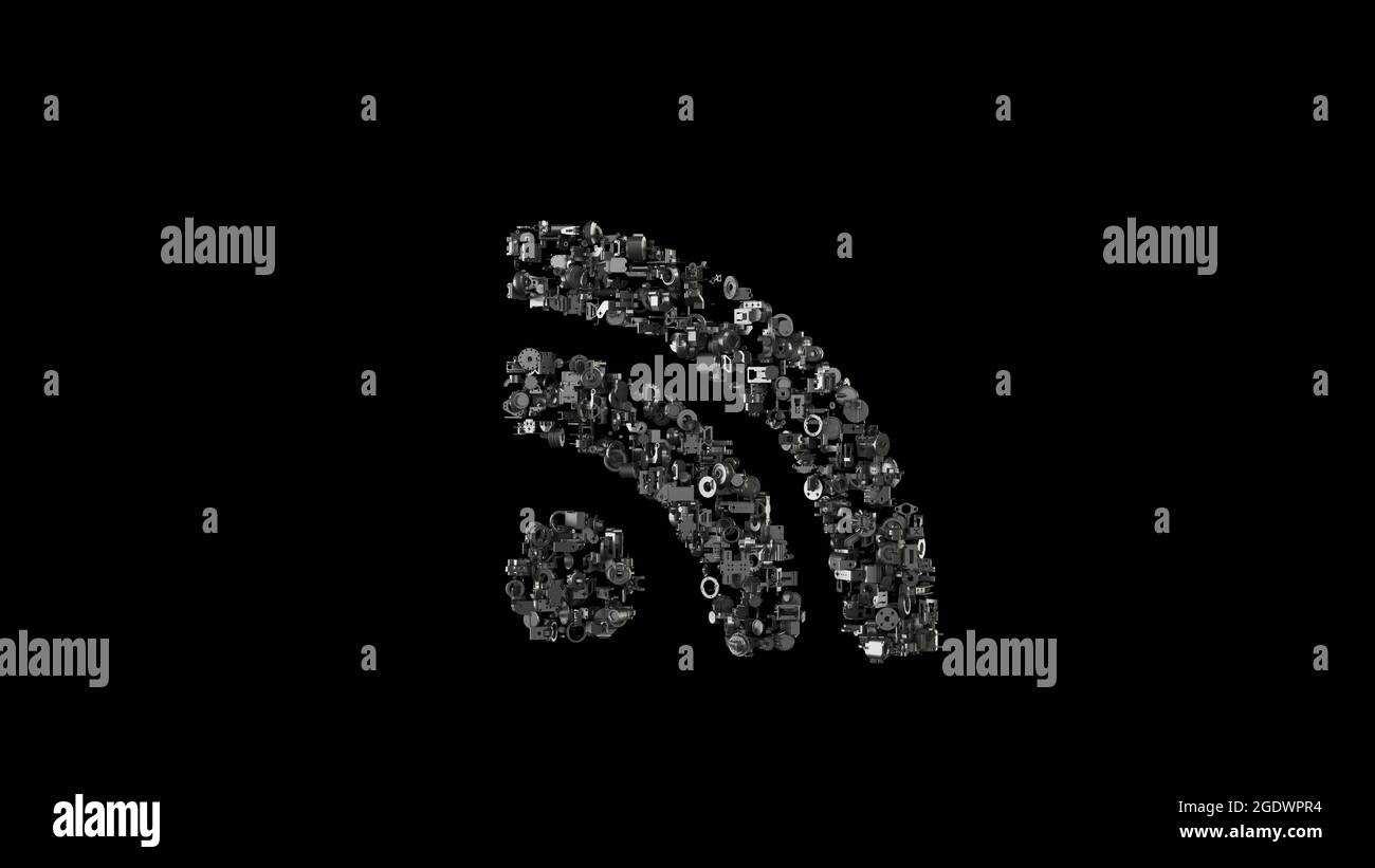 3d rendering various mechanical glossy metal parts in shape of symbol ...