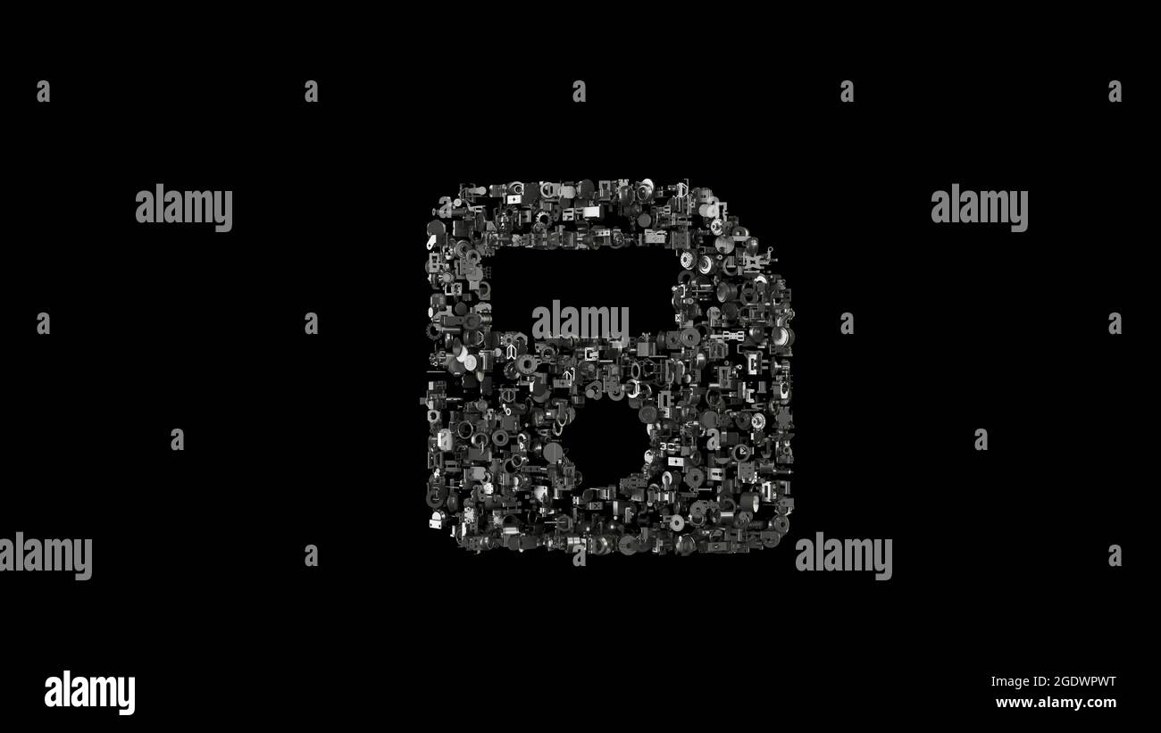 3d rendering various mechanical glossy metal parts in shape of symbol ...