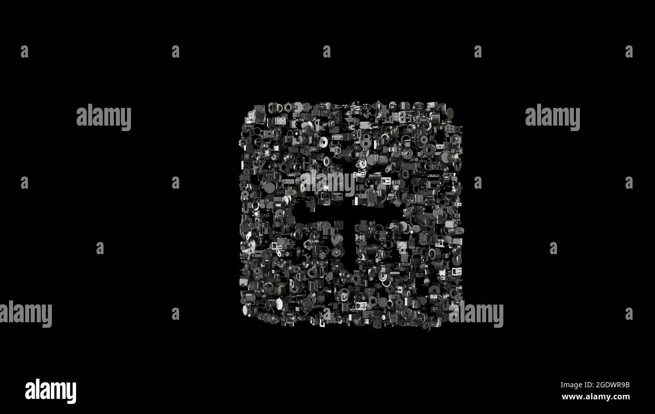 3d rendering various mechanical glossy metal parts in shape of symbol ...