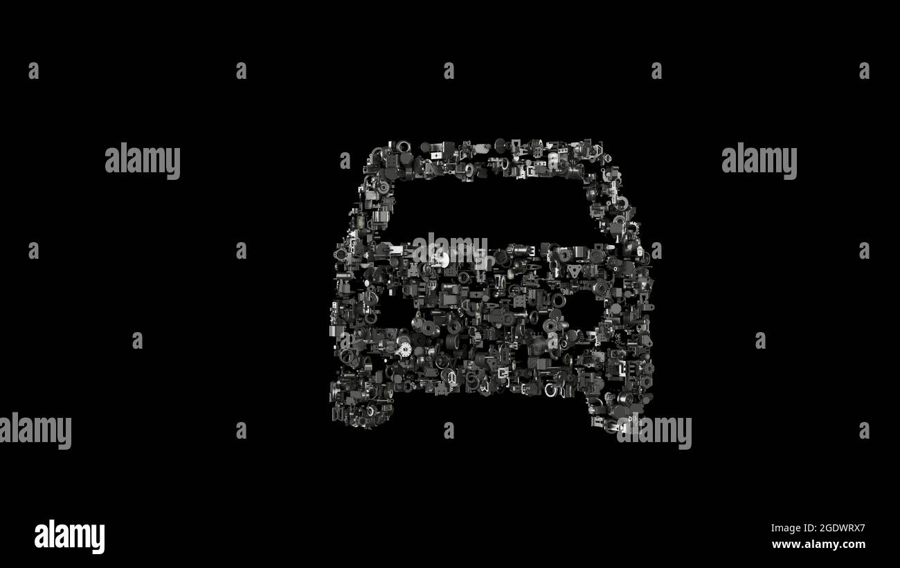 3d rendering various mechanical glossy metal parts in shape of symbol ...