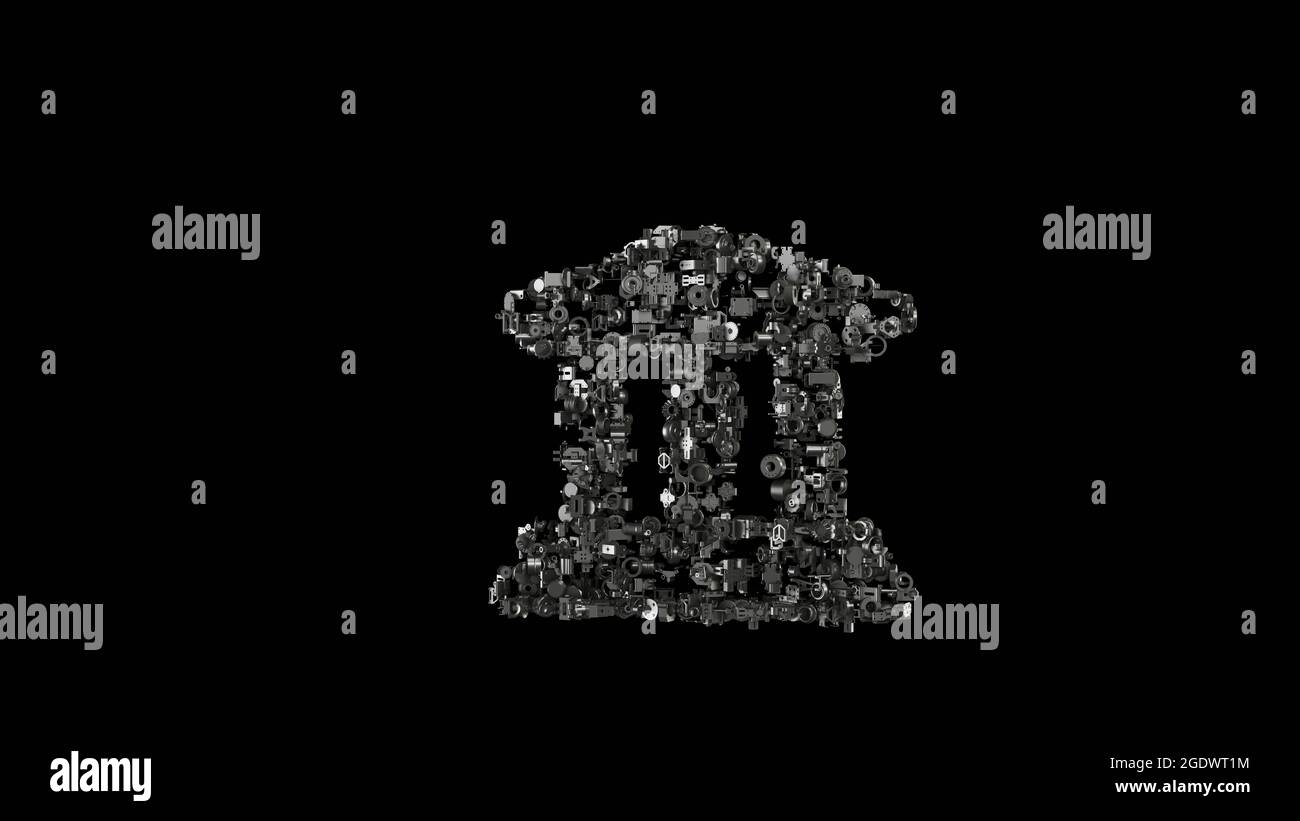 3d rendering various mechanical glossy metal parts in shape of symbol ...