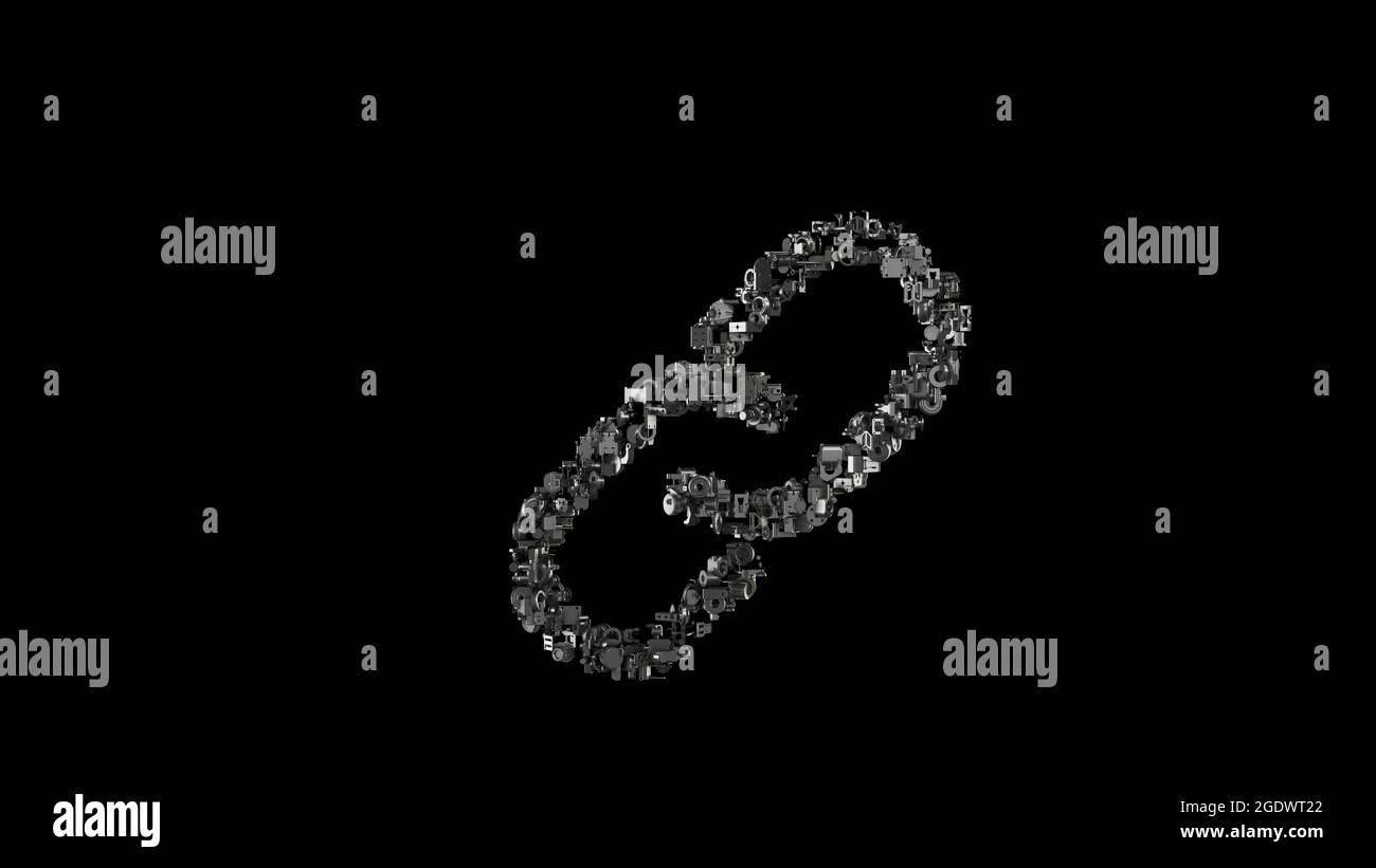 3d rendering various mechanical glossy metal parts in shape of symbol ...