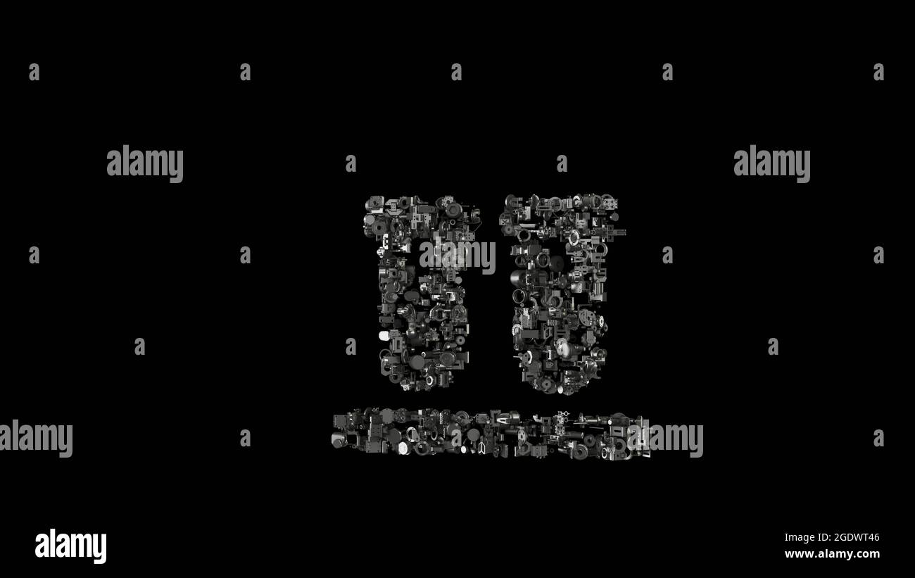 3d rendering various mechanical glossy metal parts in shape of symbol ...