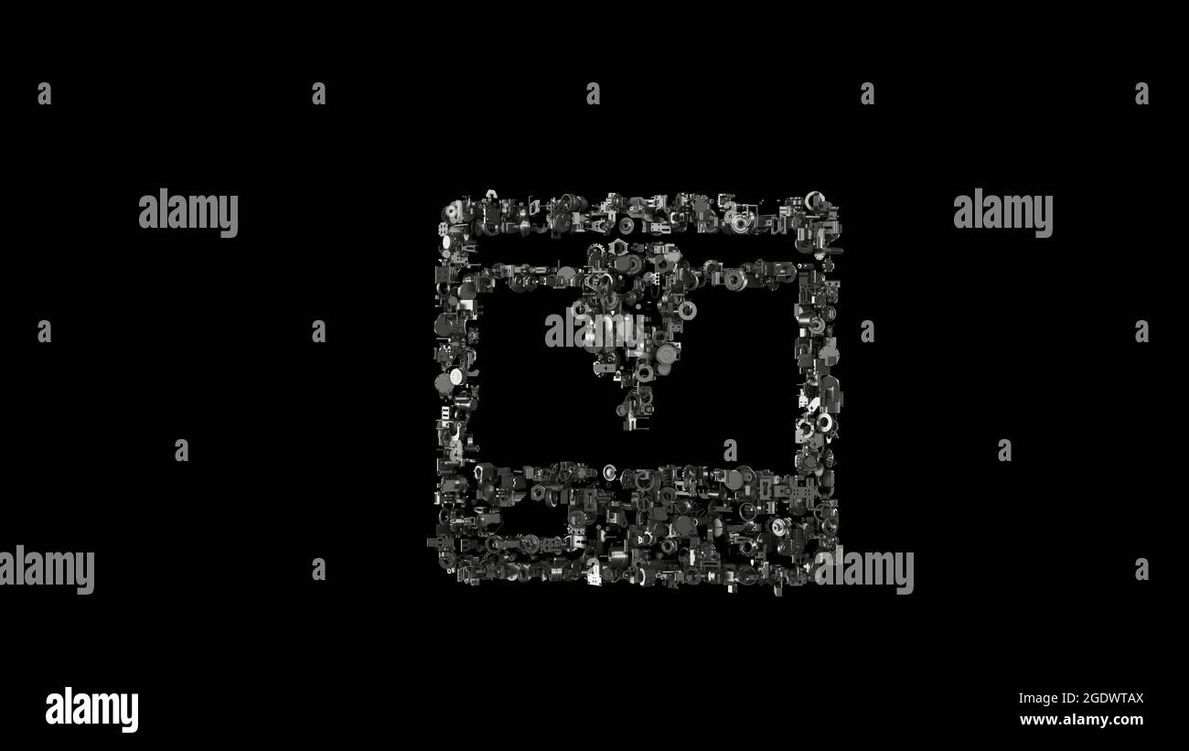 3d rendering various mechanical glossy metal parts in shape of symbol ...