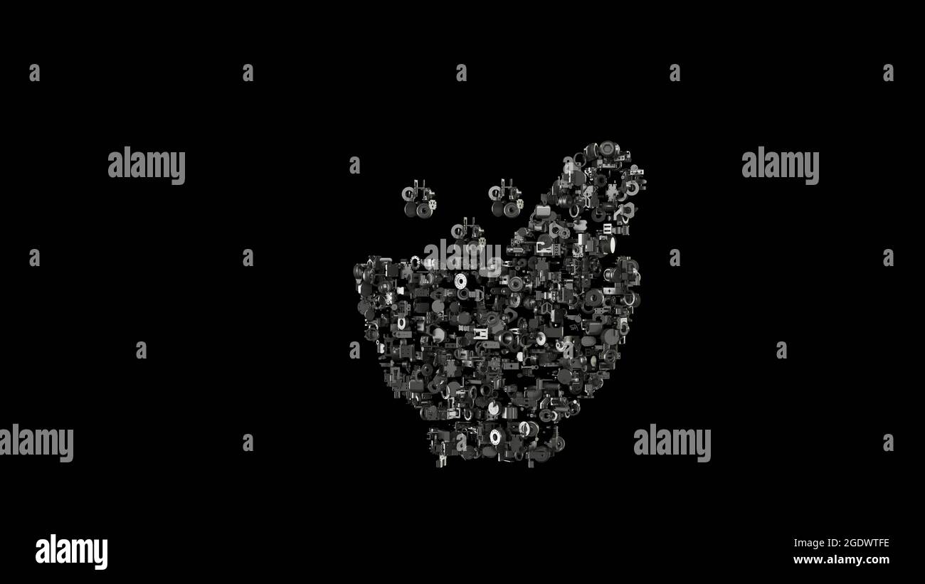 3d rendering various mechanical glossy metal parts in shape of symbol ...