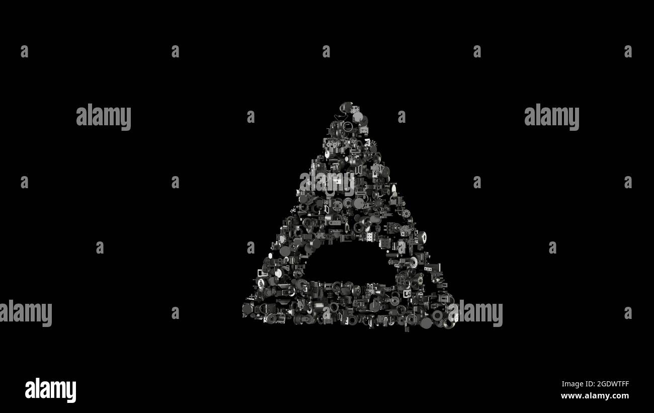 3d rendering various mechanical glossy metal parts in shape of symbol ...