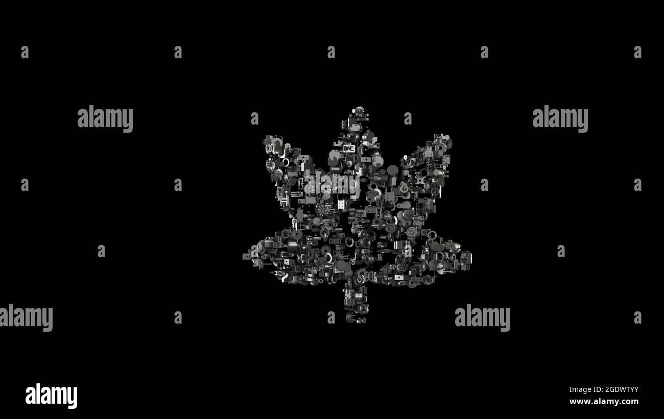 3d rendering various mechanical glossy metal parts in shape of symbol ...