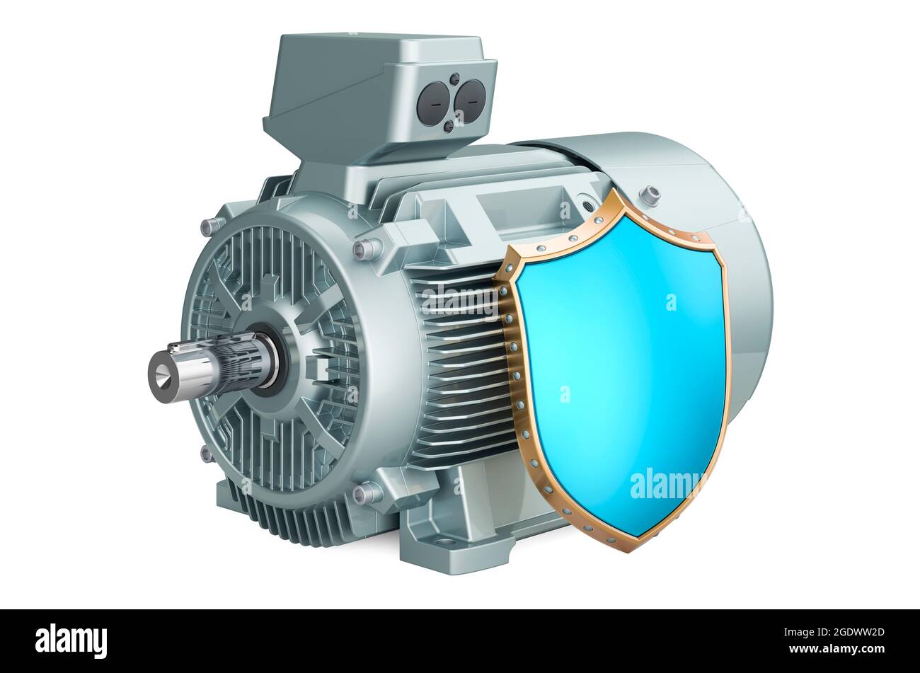 Electric motor with shield, 3D rendering isolated on white background ...