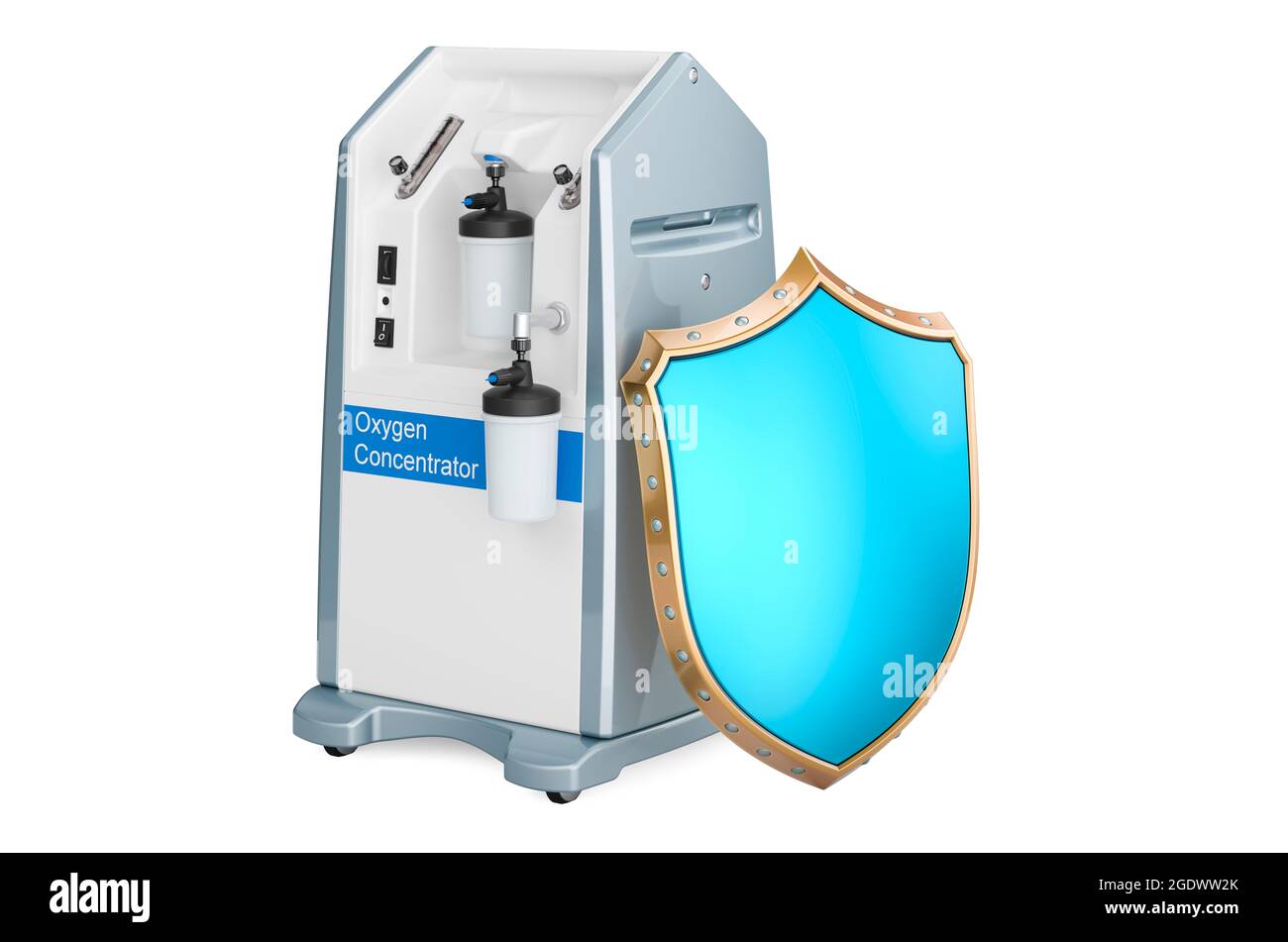Home Oxygen Concentrator with shield, 3D rendering isolated on white ...