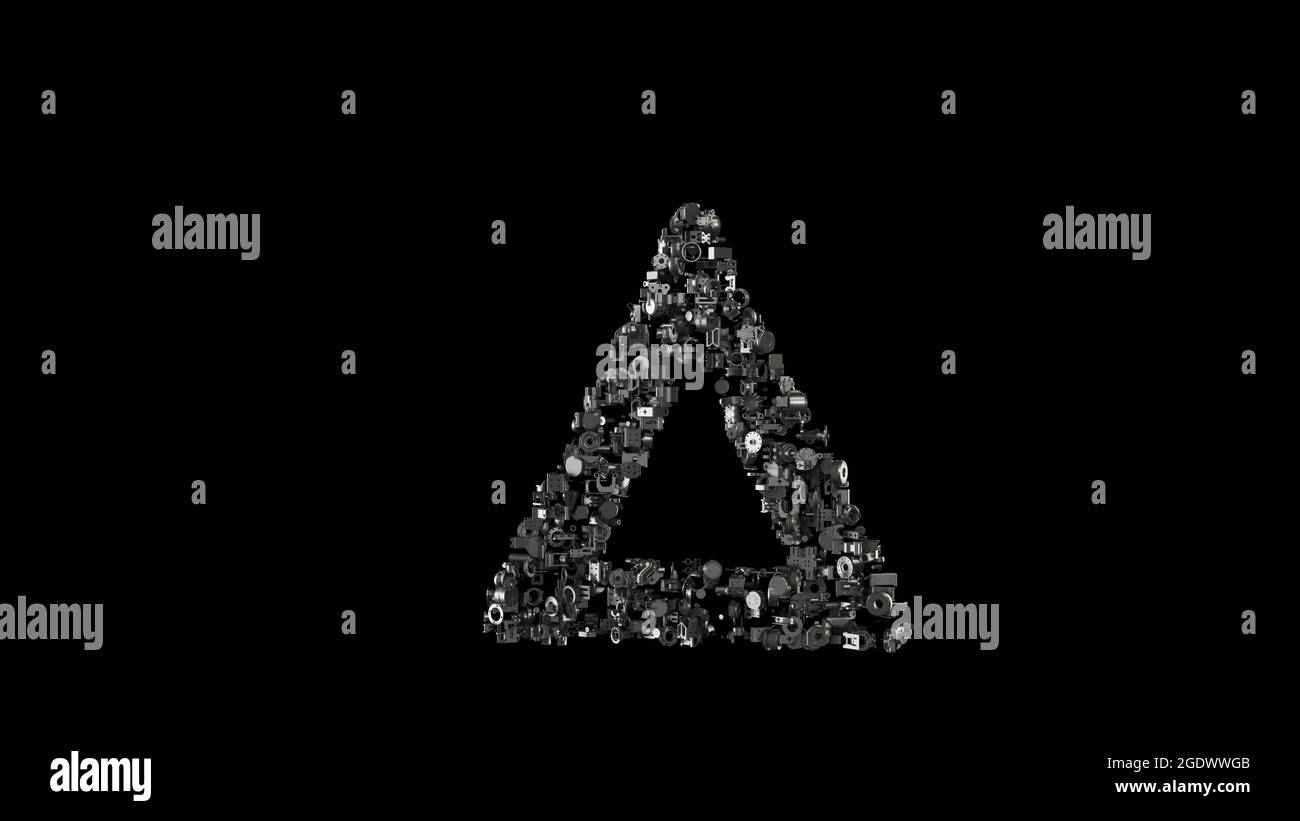 3d rendering various mechanical glossy metal parts in shape of symbol ...