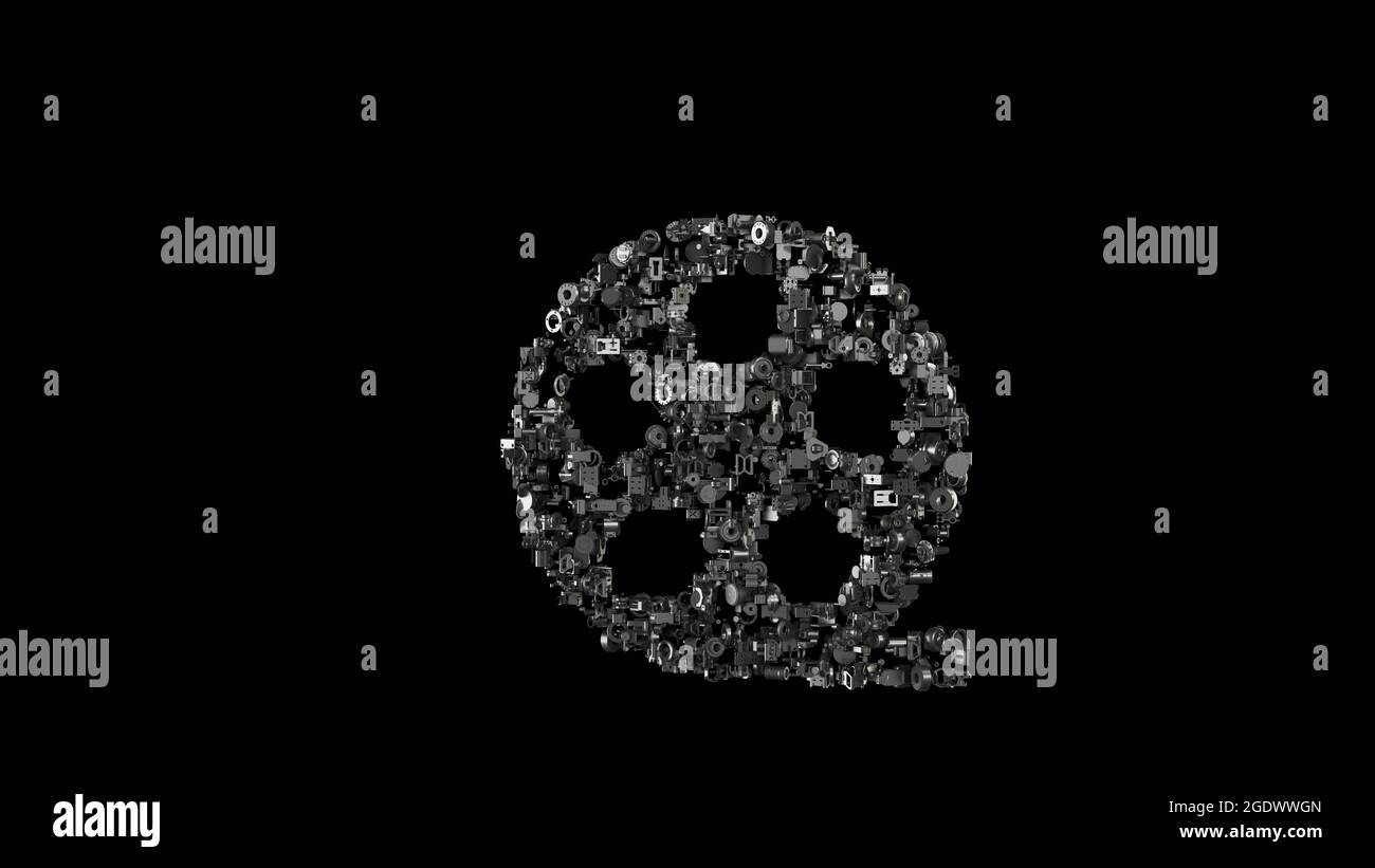 3d rendering various mechanical glossy metal parts in shape of symbol ...