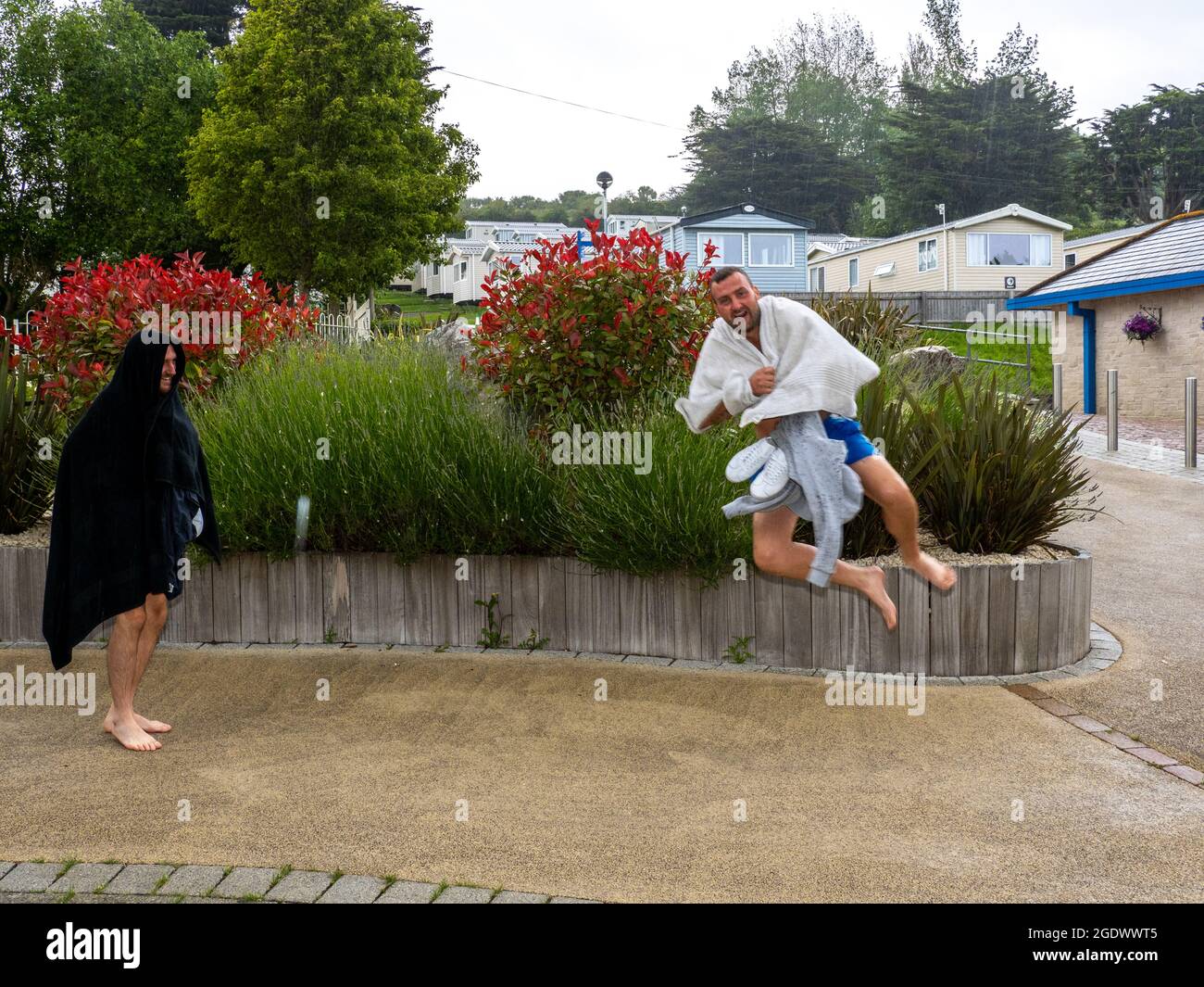Visitors to the outdoor pool at Haven Seaview Holiday Park leave in the ...
