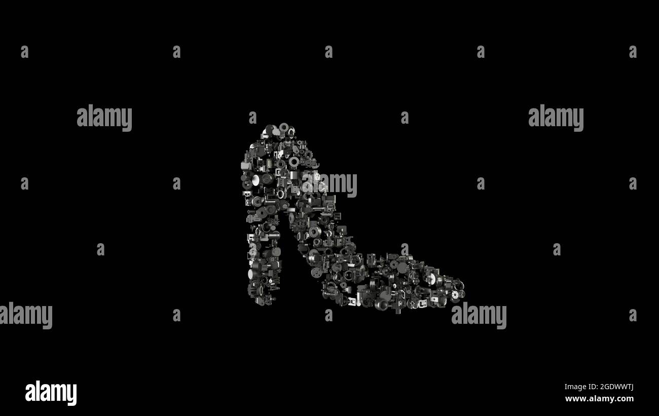 3d rendering various mechanical glossy metal parts in shape of symbol ...